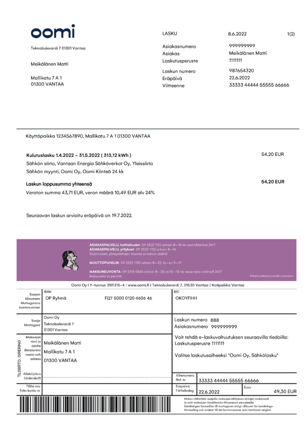 Laskun lukuohje - Oomi